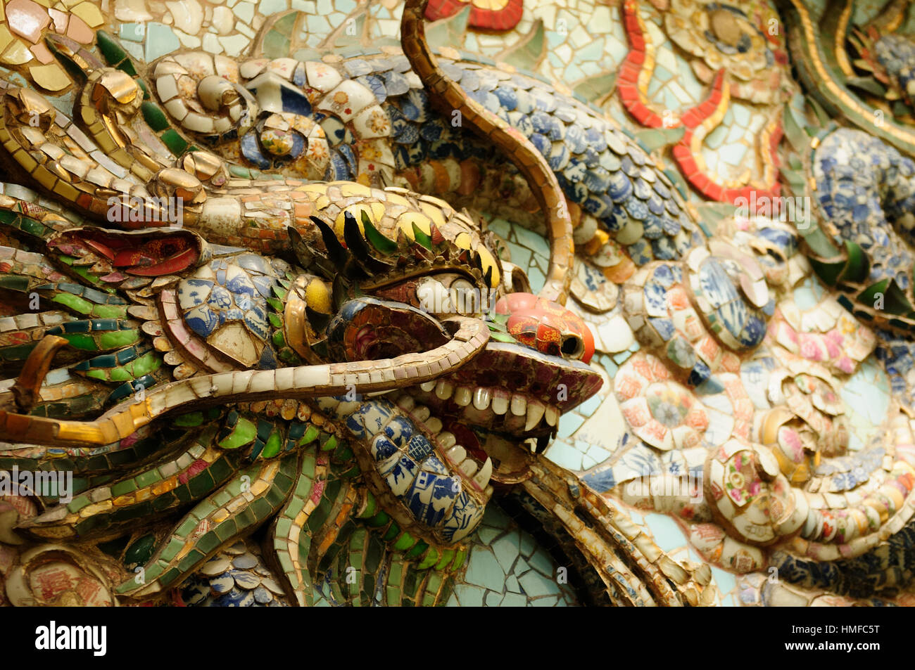 Detail of the head of the dragon on the wall Chinese church in the ...