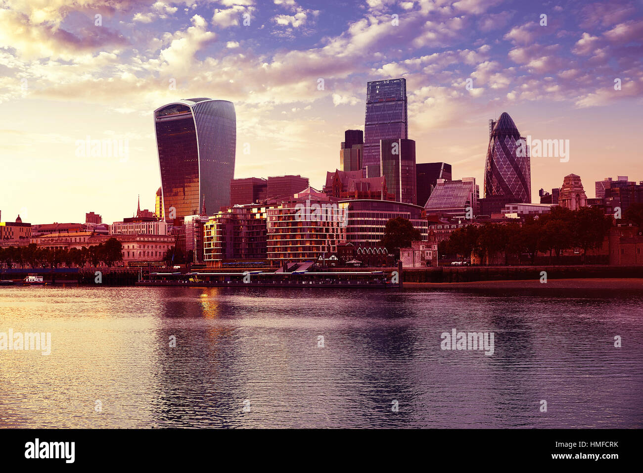 London financial district skyline sunset Square Mile England Stock ...