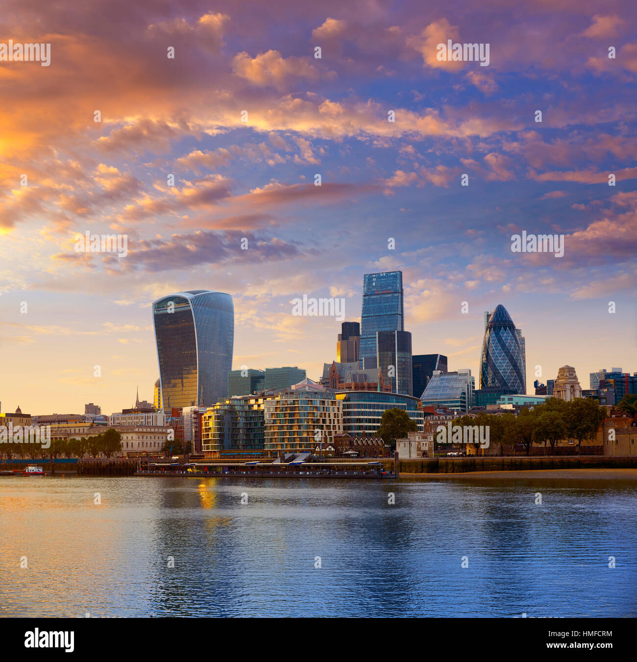 London financial district skyline sunset Square Mile England Stock ...