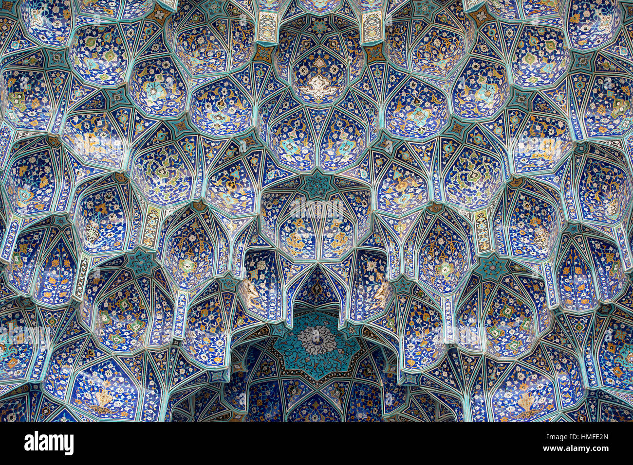 Muqarnas decoration at the entrance of Shah Mosque, Isfahan, Iran Stock ...