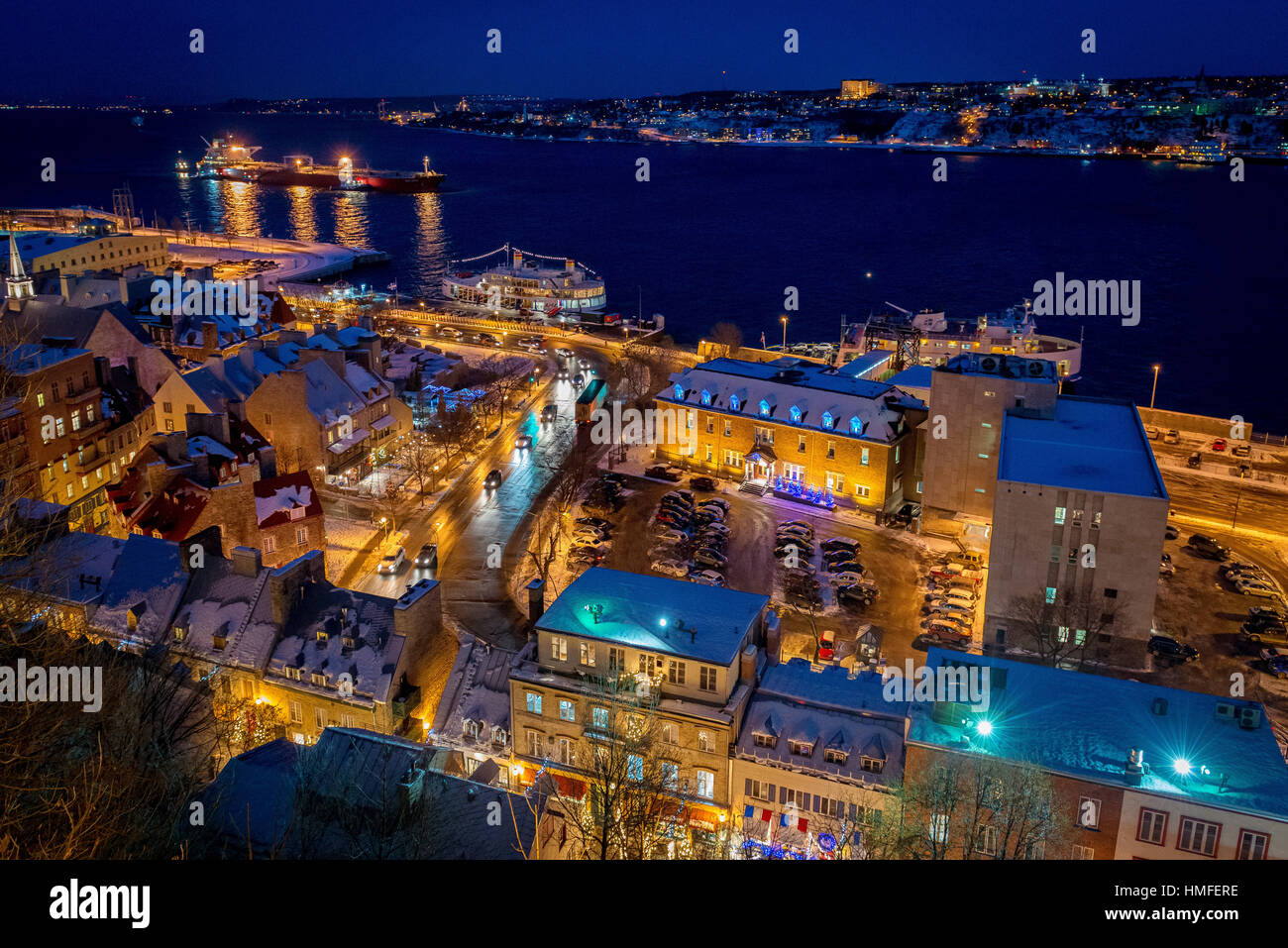 Canada Quebec City night scene of the port Stock Photo - Alamy