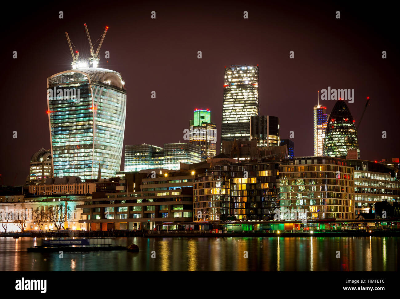 Interesting buildings in London at night long exposure Stock Photo - Alamy