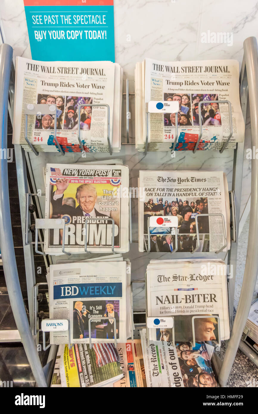 Newspaper headlines show that Donald J. Trump won Presidential Election ...