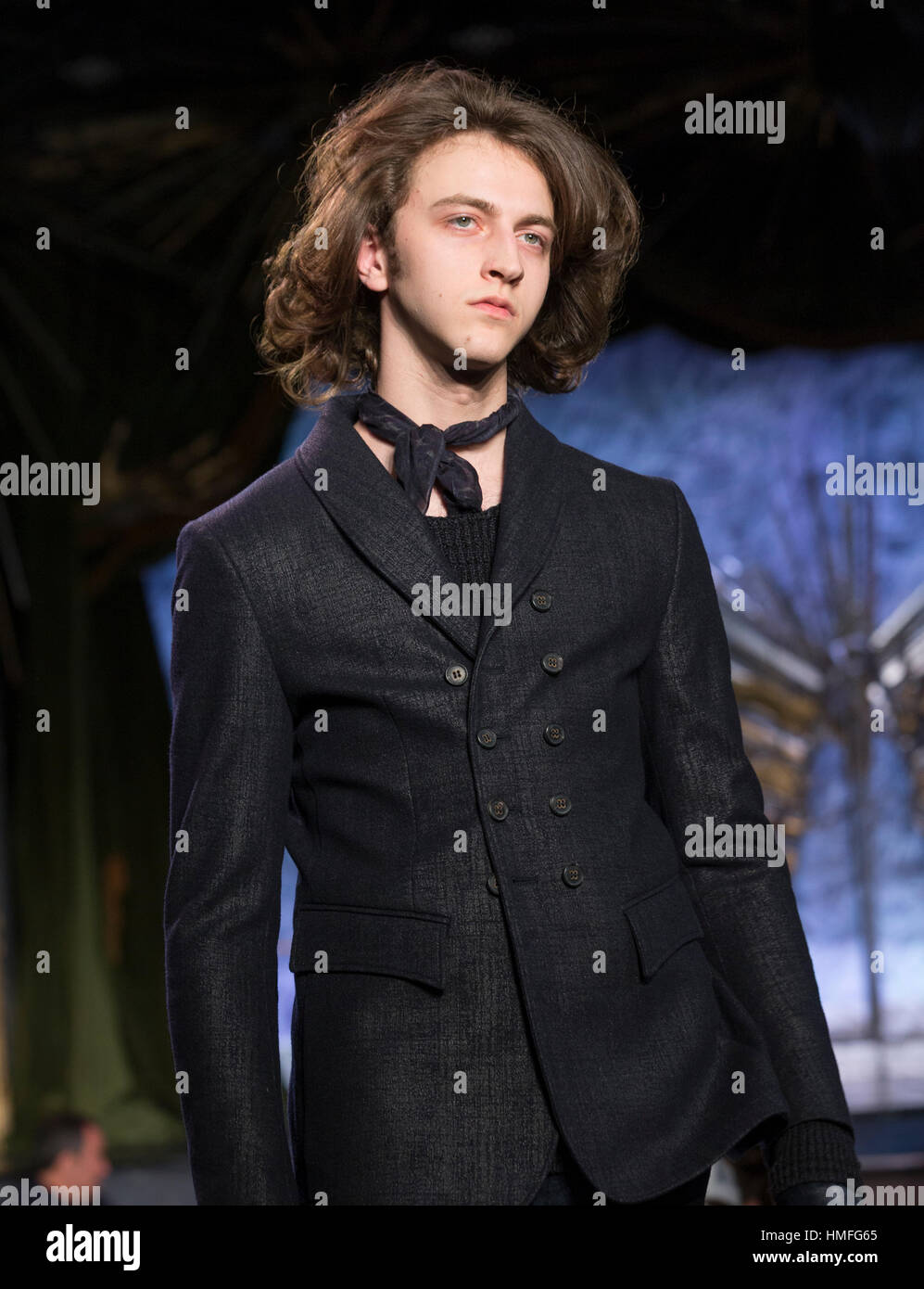 Model walks runway for John Varvatos collection during New York Mens ...