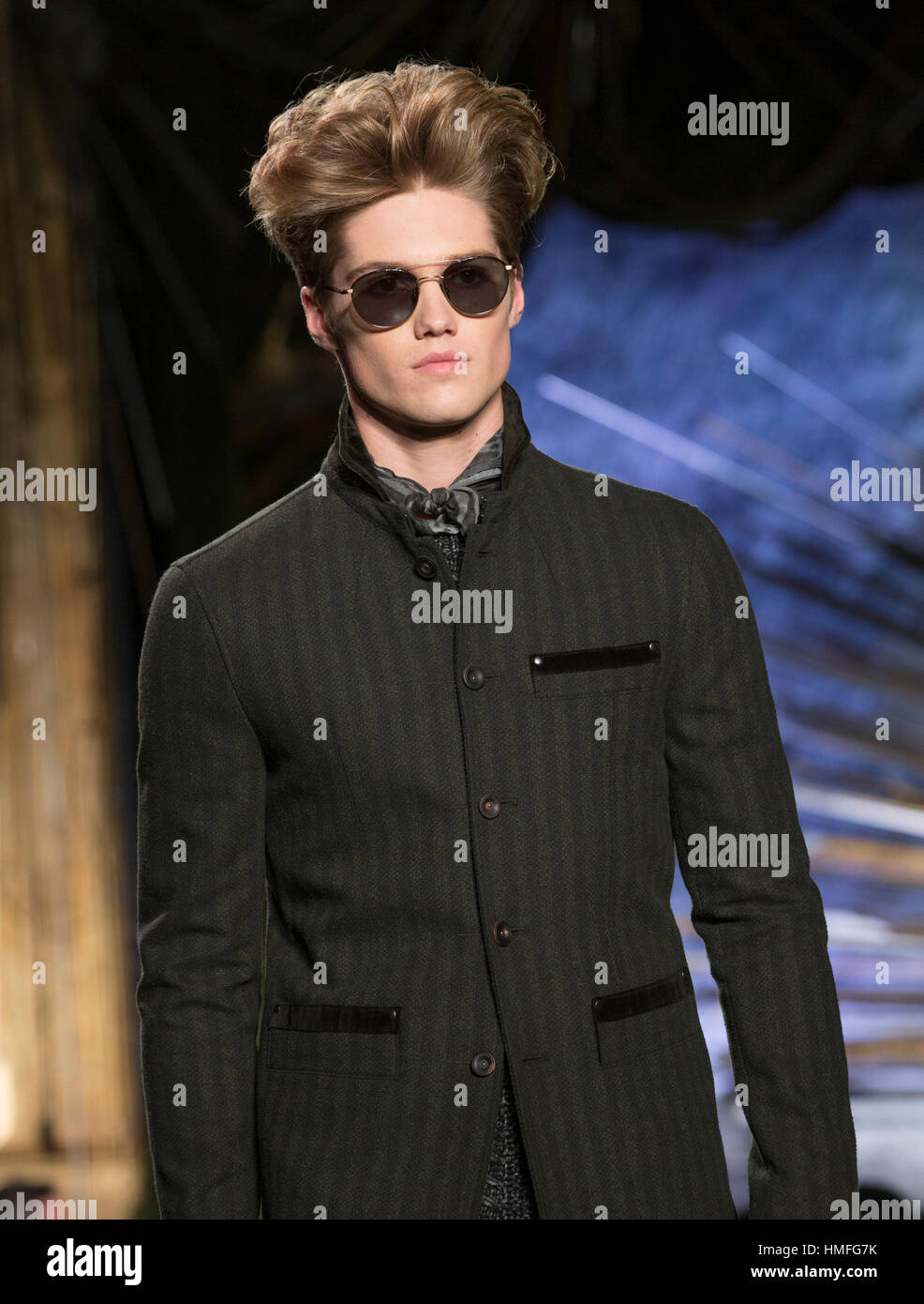 New York, USA. 02nd Feb, 2017. Model walks runway for John Varvatos ...