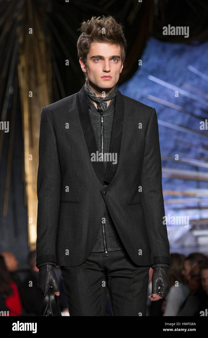 New York, USA. 02nd Feb, 2017. Model walks runway for John Varvatos ...
