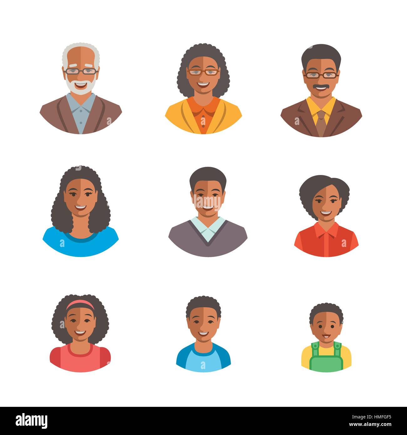 African American family happy faces. Vector flat avatars. Black people ...