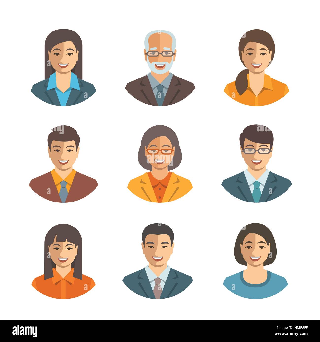 Asian business people flat vector avatars. Business team icons. Men and ...