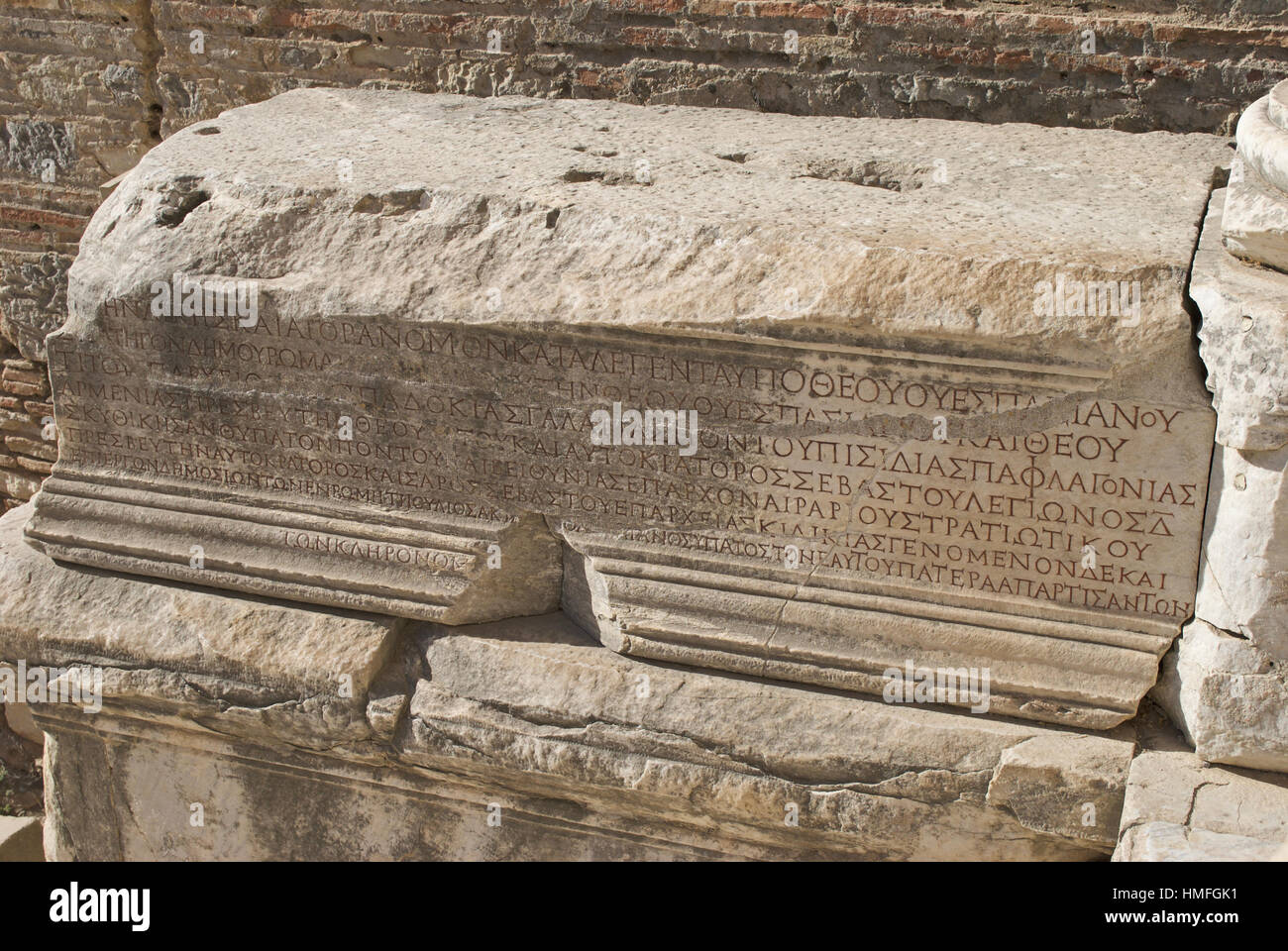 Ancient greek language inscribed on stone slabs in Ephesus, Turkey ...