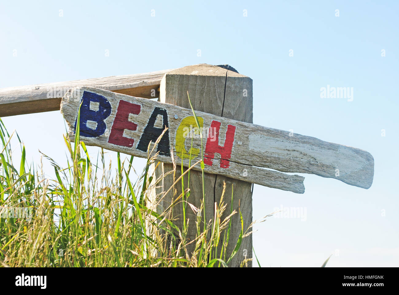 Rustic wooden beach sign Stock Photo - Alamy