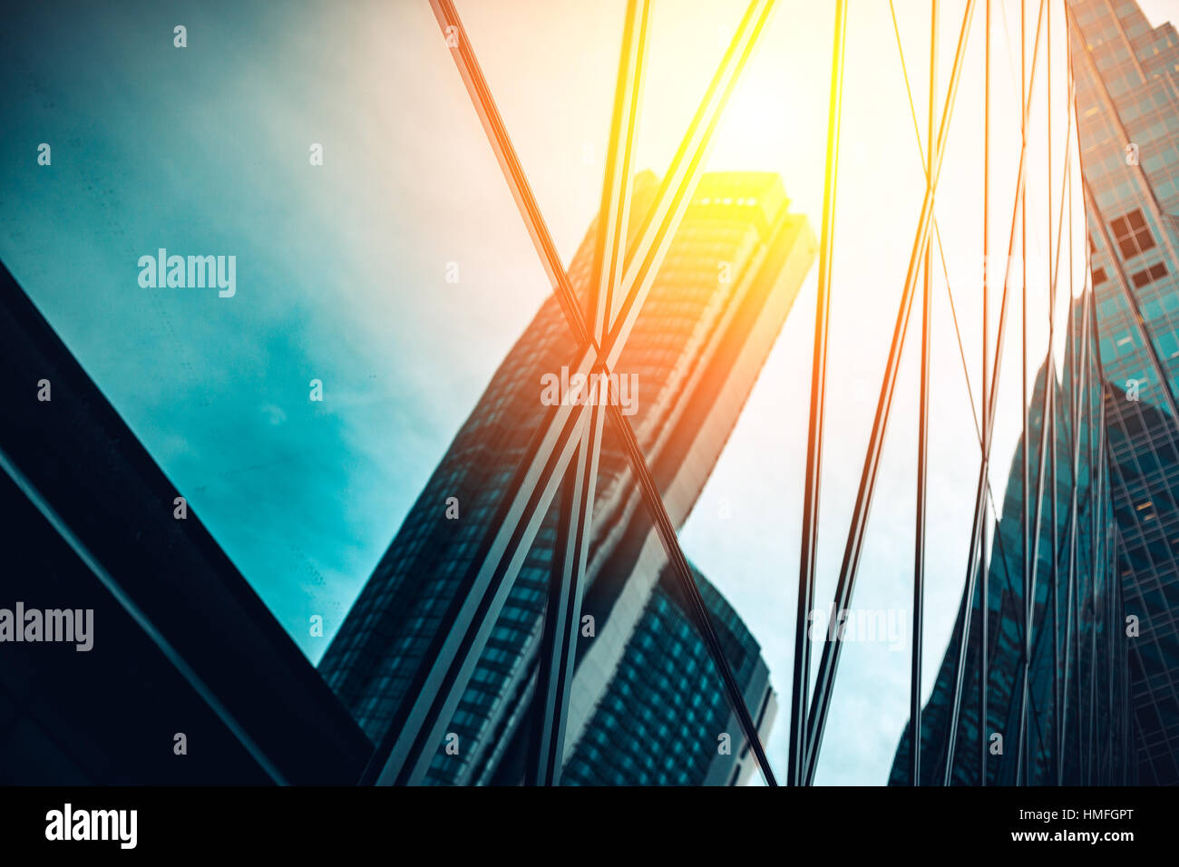 Modern office building with sun ray reflection from corner Stock Photo ...