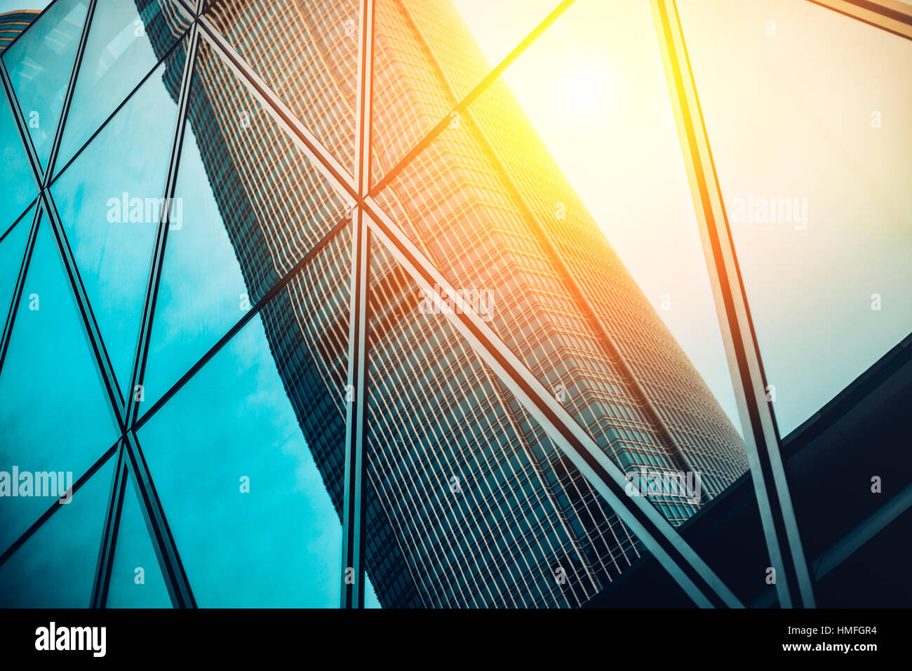 Modern office building with sun ray reflection from corner Stock Photo ...