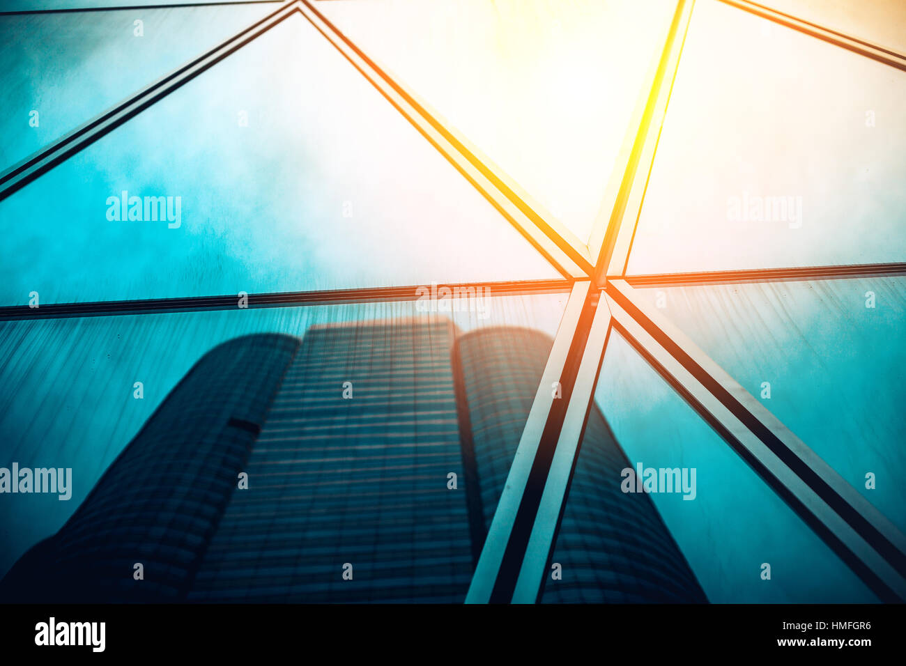 Modern office building with sun ray reflection from corner Stock Photo ...