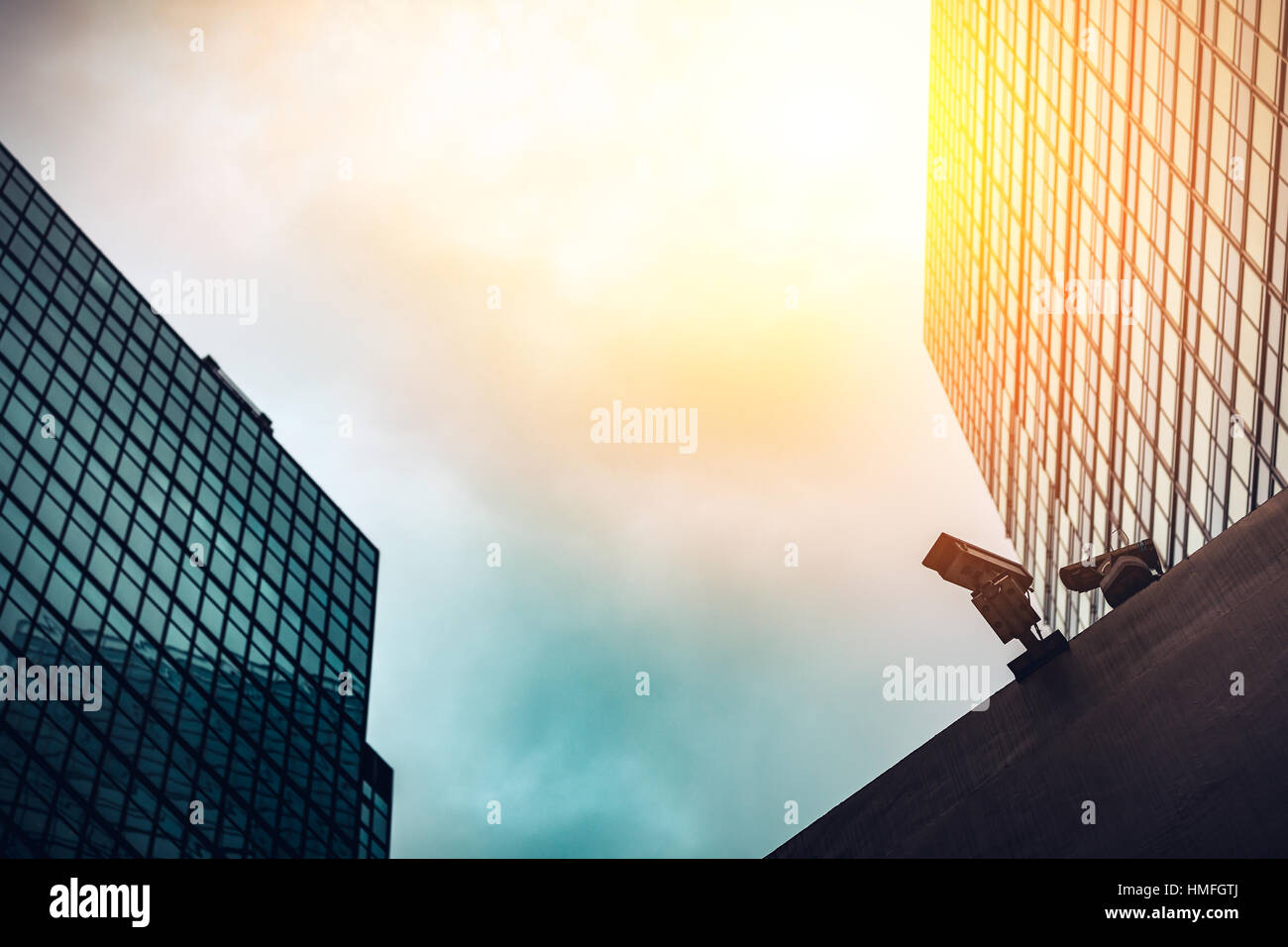 Modern office building with sun ray reflection from corner Stock Photo ...