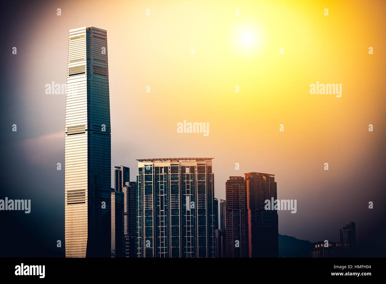 Modern office building with sun ray reflection from corner Stock Photo ...