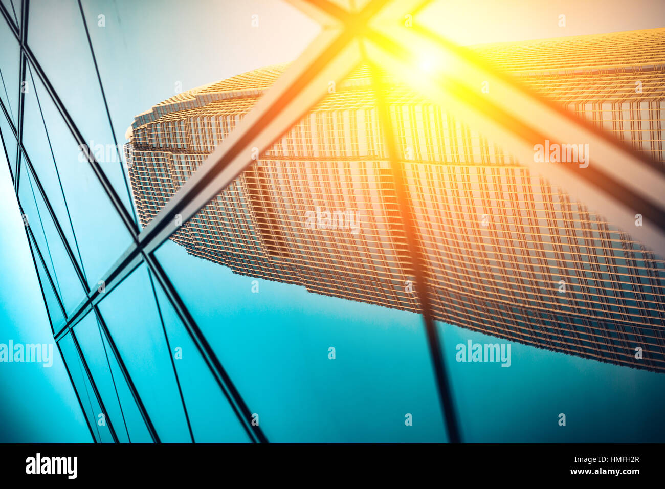 Modern office building with sun ray reflection from corner Stock Photo ...