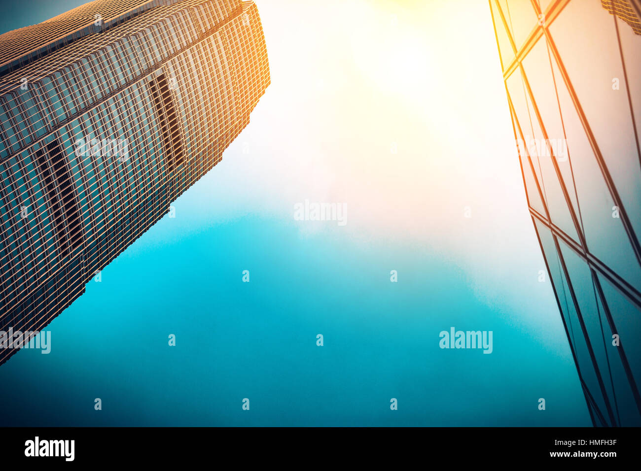 Modern office building with sun ray reflection from corner Stock Photo ...