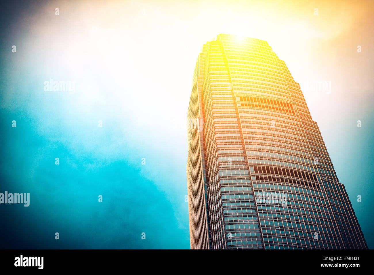 Modern office building with sun ray reflection from corner Stock Photo ...