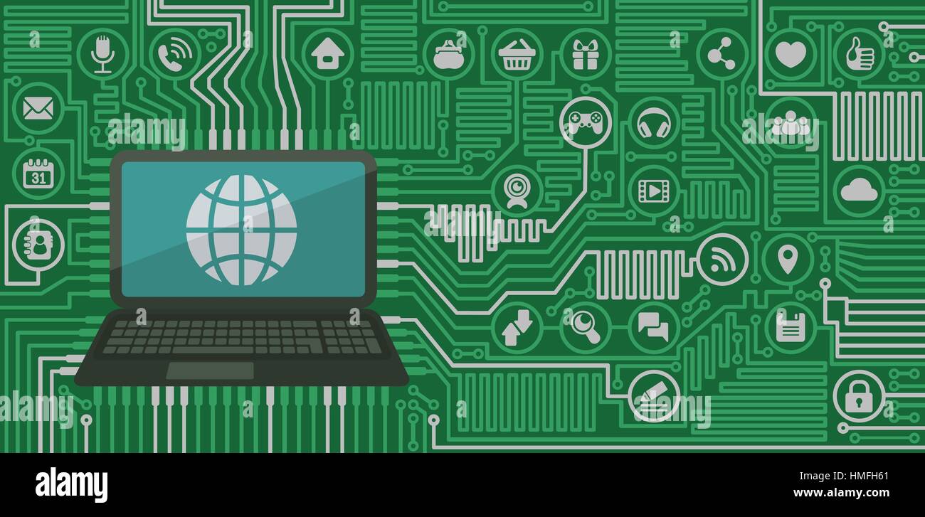 Conceptual illustration of Internet interaction in the form of computer ...