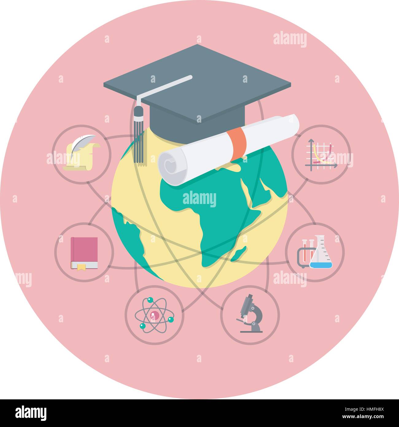 Conceptual illustration of international academic education with a ...