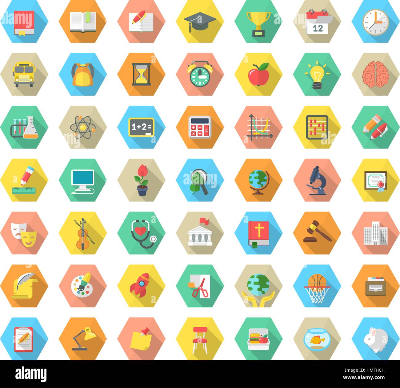 Set of modern flat vector icons of school subjects, activities ...