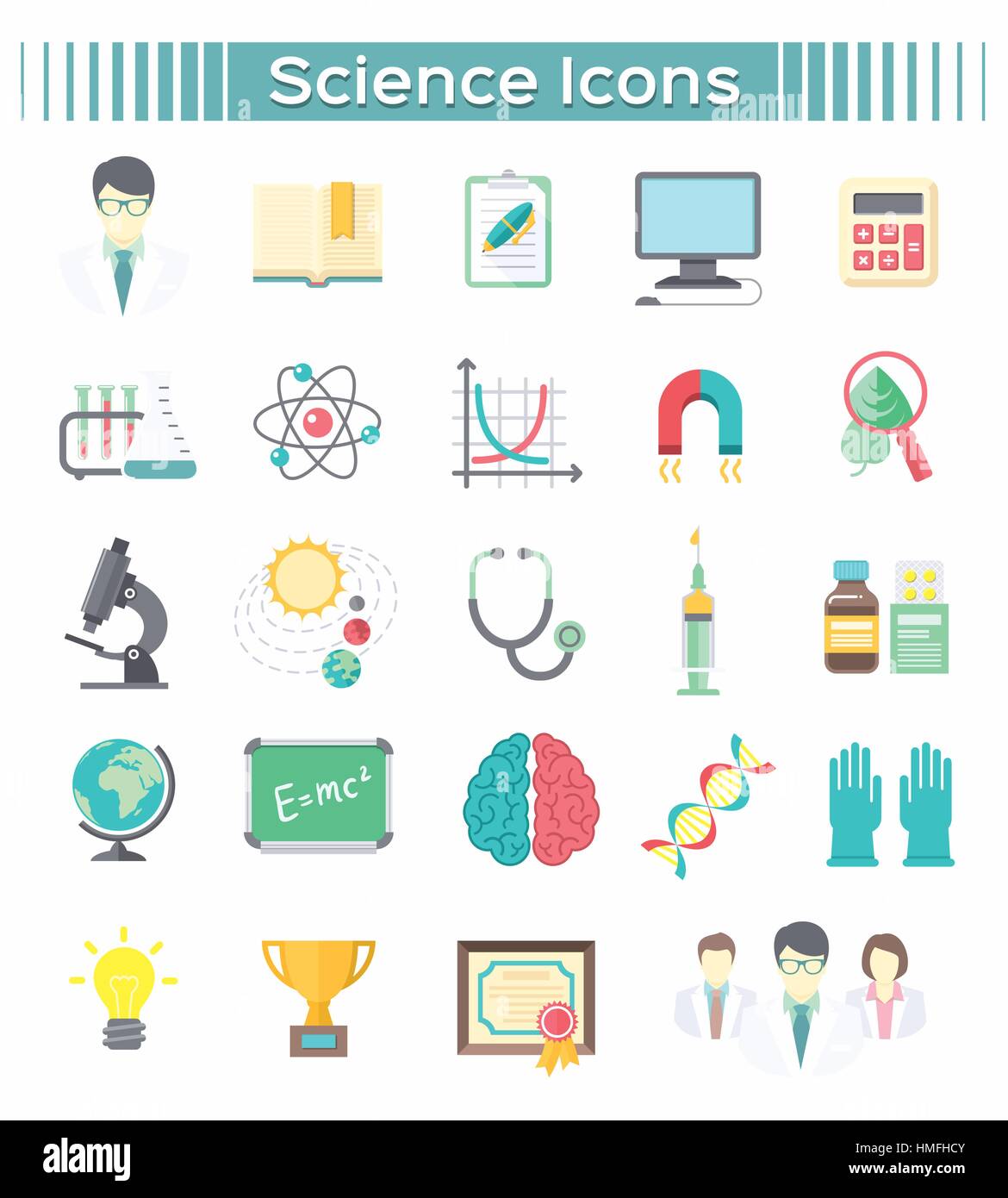 Set of modern flat vector icons of different scientific spheres such as ...
