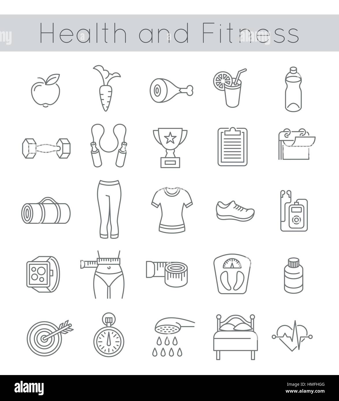 Modern flat linear vector icons of healthy lifestyle, fitness and ...
