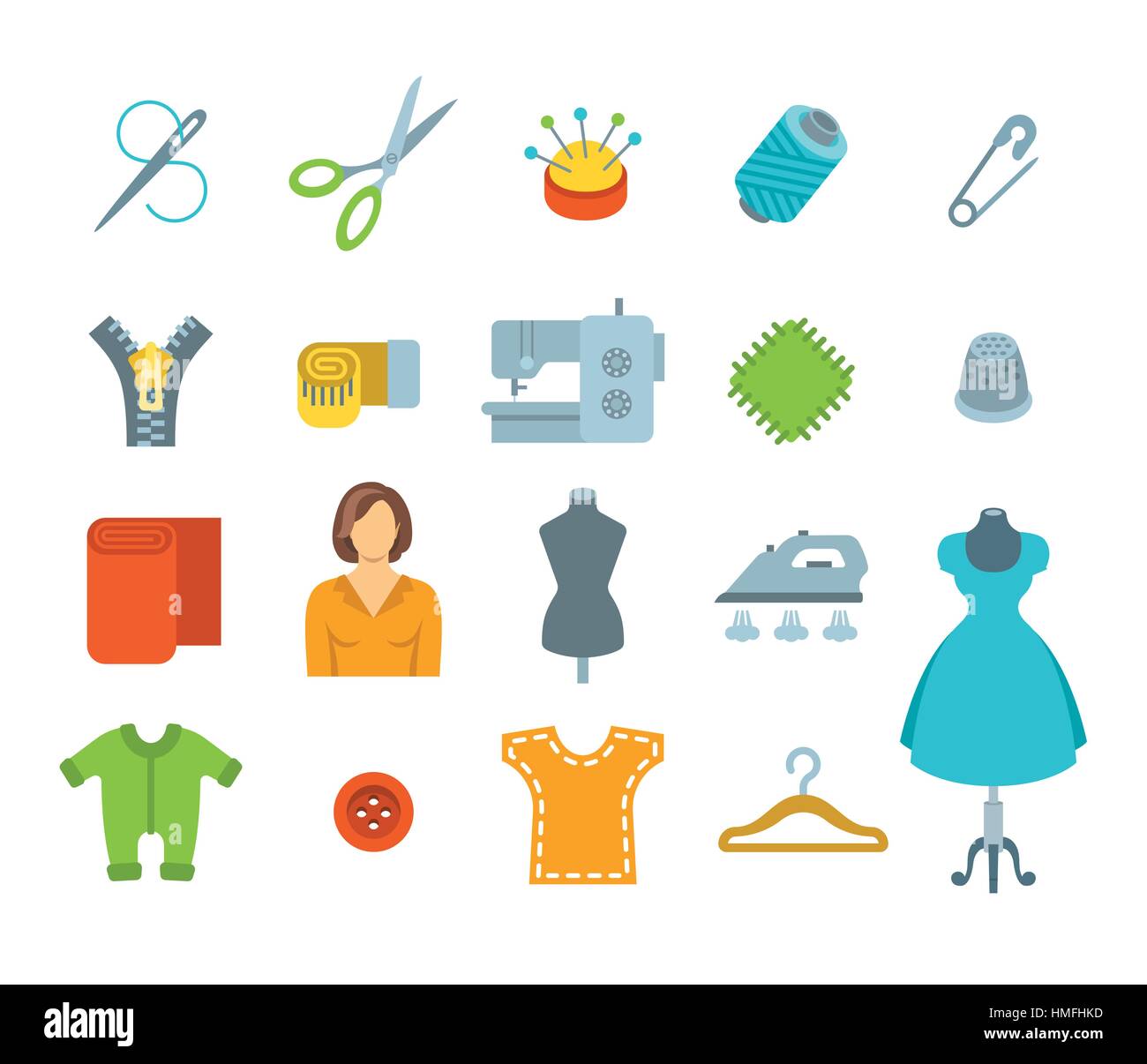 Sewing Icons Flat Vector Set Tools And Accessories For Tailoring And