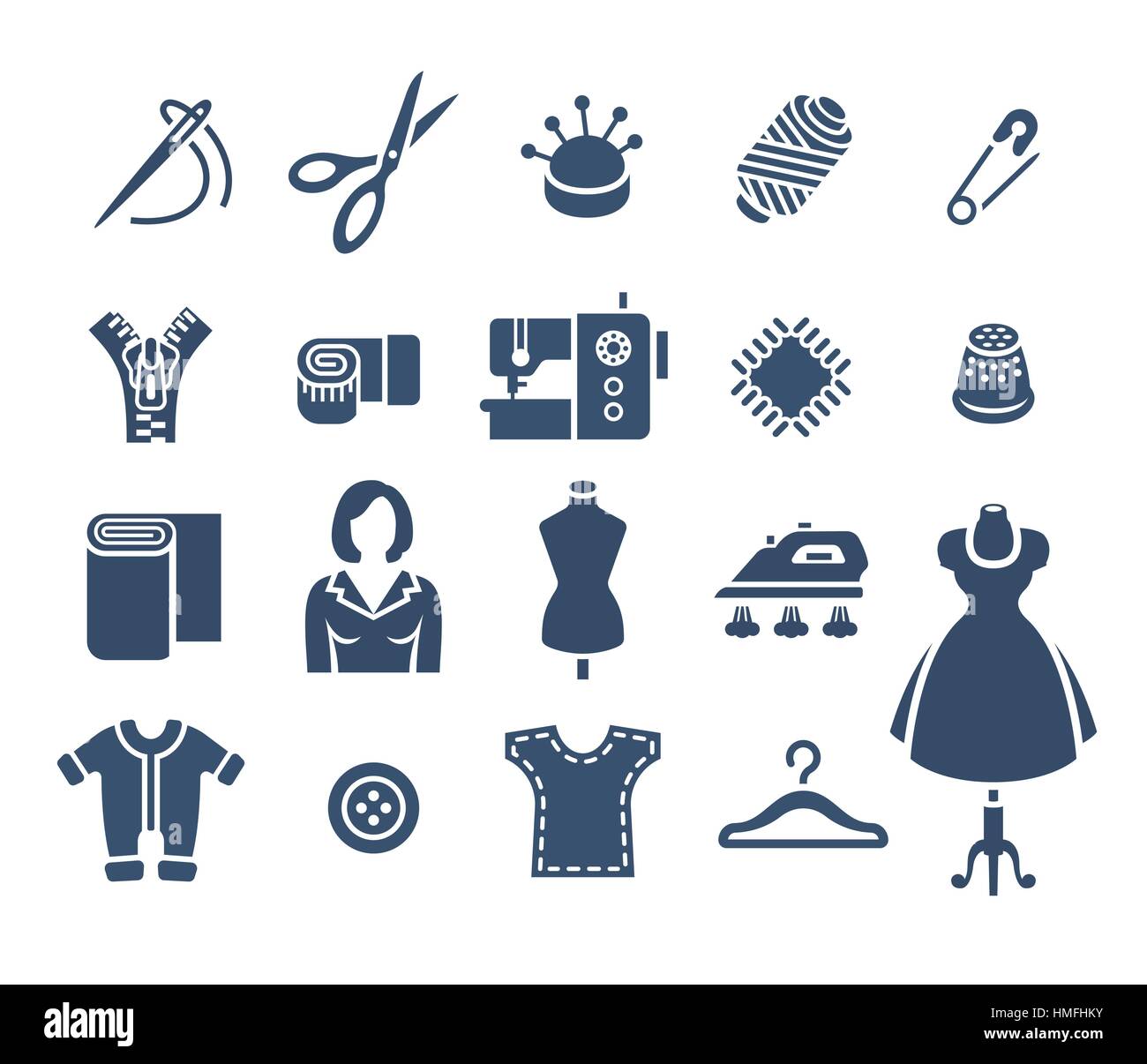 Sewing Icons Flat Vector Silhouettes Set Tools And Accessories For