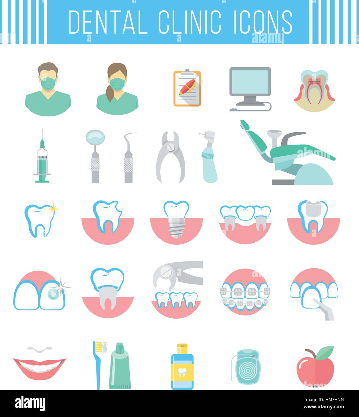 Set of modern flat vector conceptual icons of dental clinic services ...