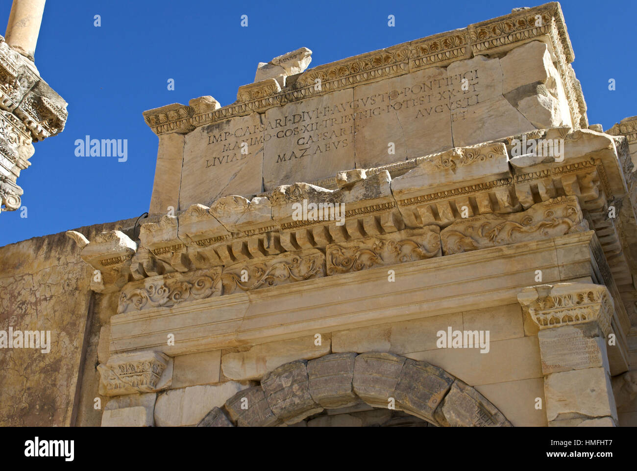 Ancient Greek inscription on public building in Ephesus, Turkey Stock ...