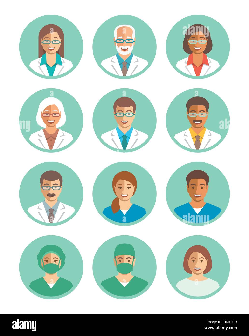 Hospital staff flat simple vector avatars. Doctors and medical workers ...
