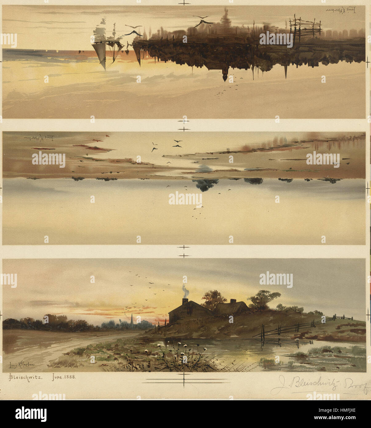 Louis Prang - Three Landscapes on One Sheet Stock Photo - Alamy