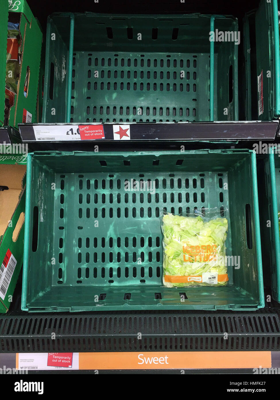 Empty shelves at a Tesco store in Kennington, London, as lettuce became ...
