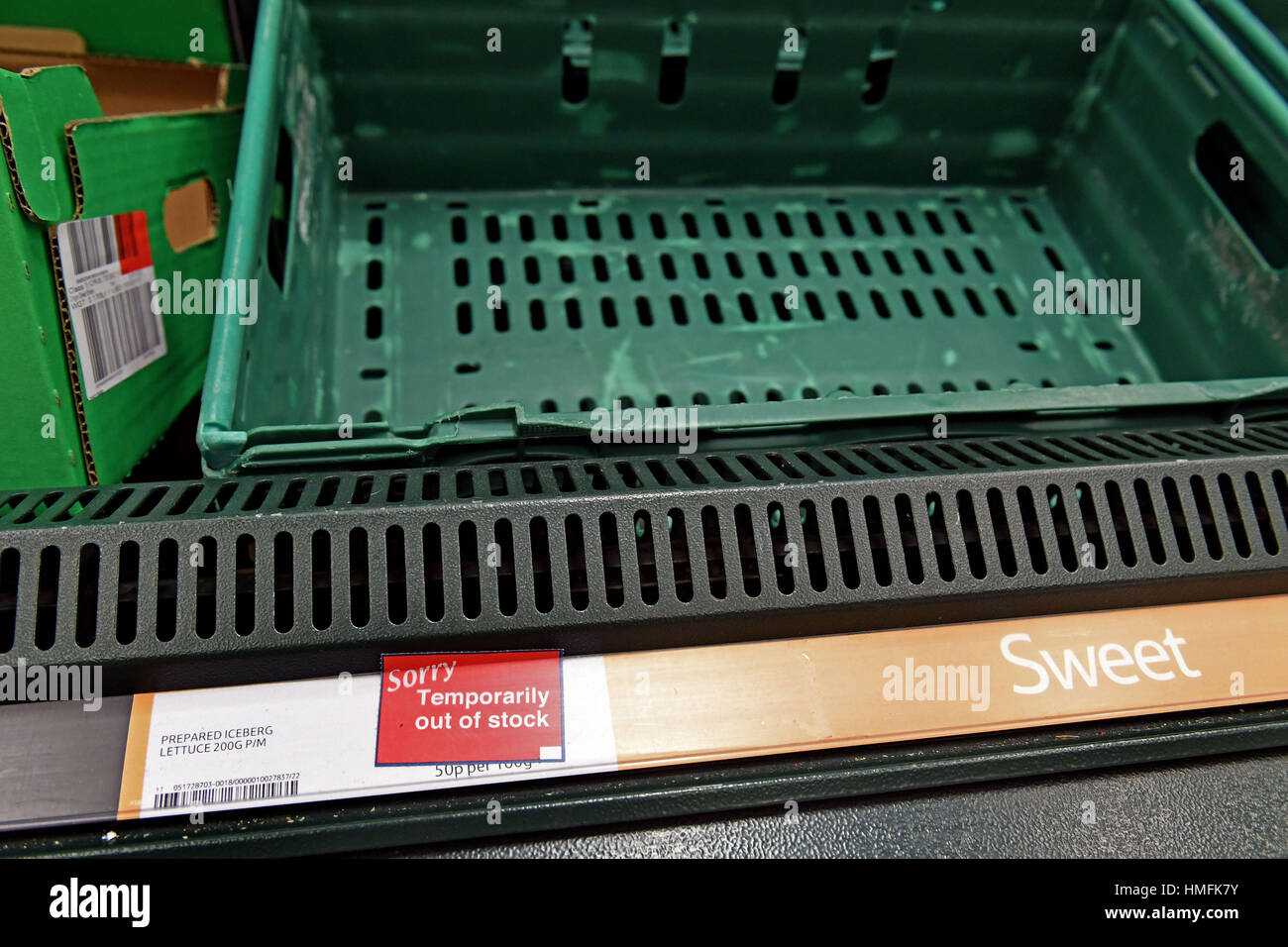 Empty iceberg lettuce shelves at a Tesco store in Kennington, London ...