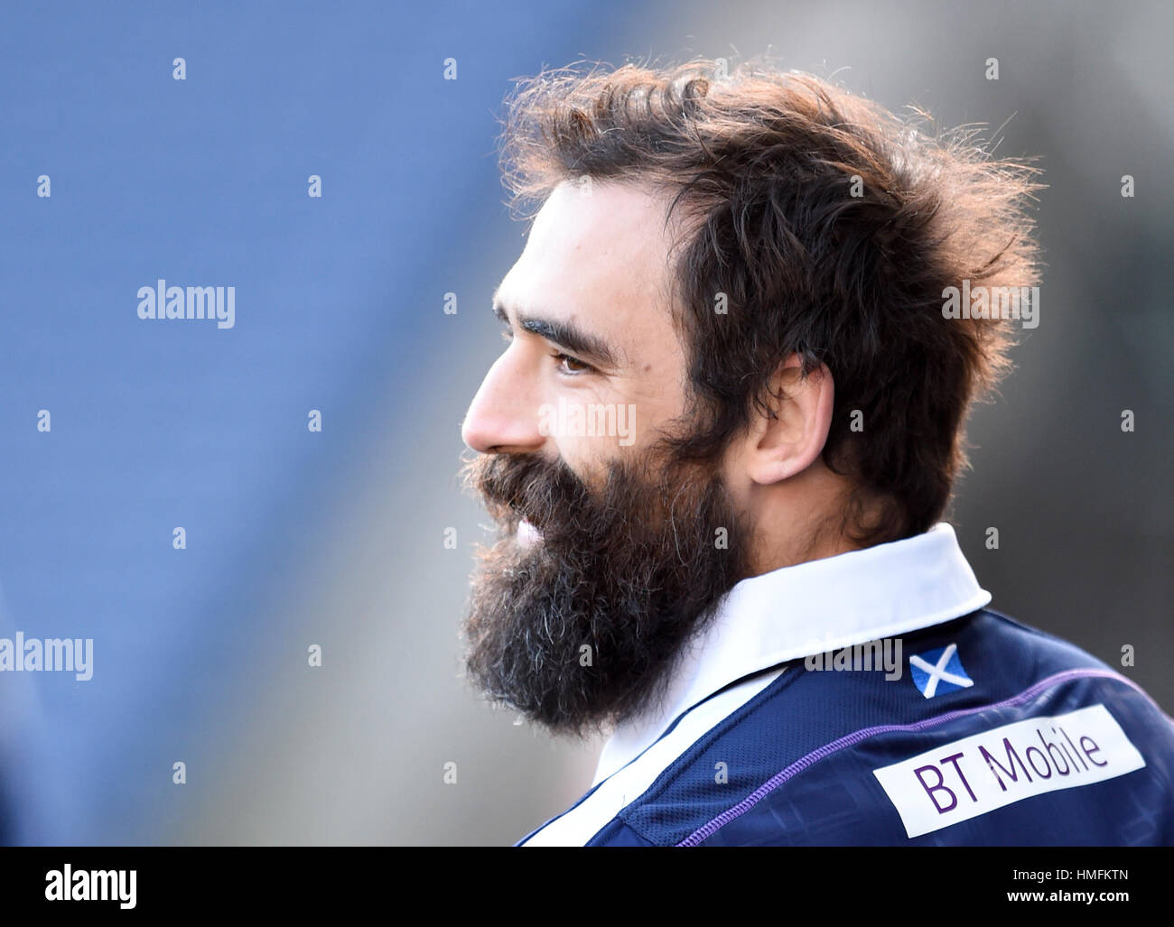 Scotland's Josh Strauss during the captain's run at Murrayfield Stadium ...