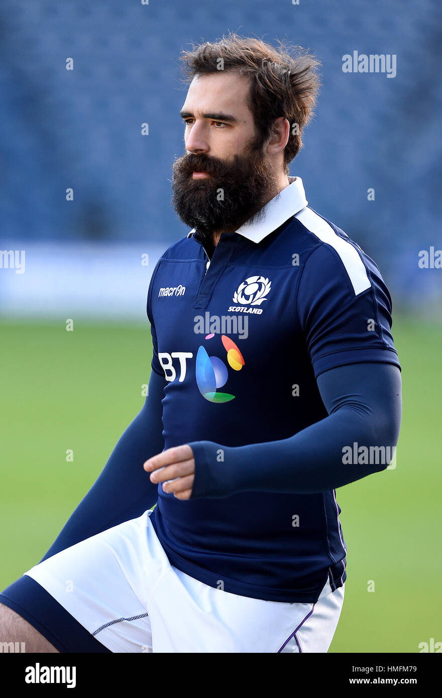 Scotland's Josh Strauss during the captain's run at Murrayfield Stadium ...