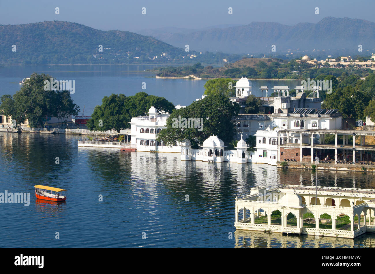 beautiful landscape of the city of Udaipur and the lake Pichola in ...