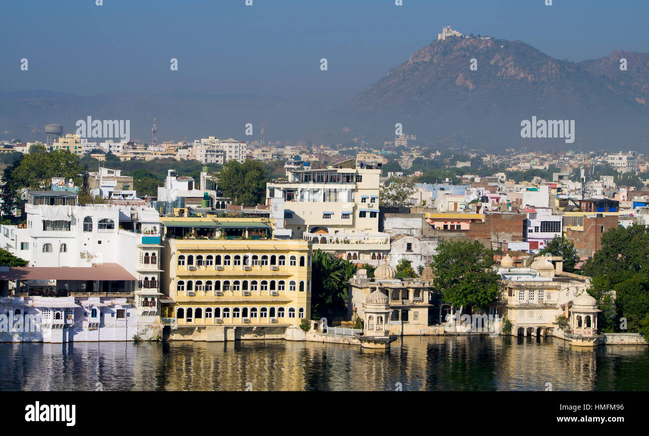 beautiful landscape of the city of Udaipur and the lake Pichola in ...