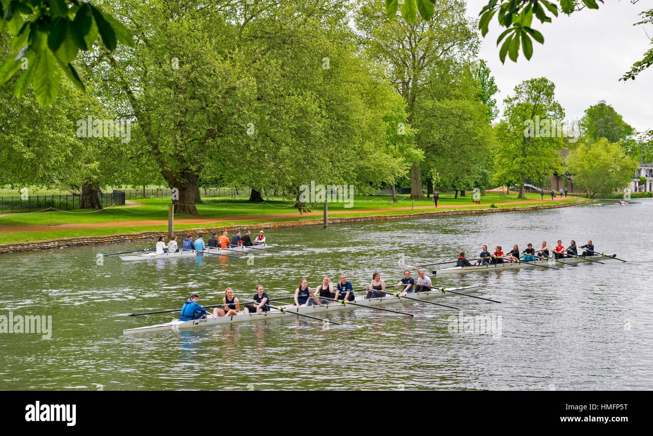 OXFORD UNIVERSITY ROWING TEAMS ON THE RIVER THAMES THE SMALL BRIDGE ...