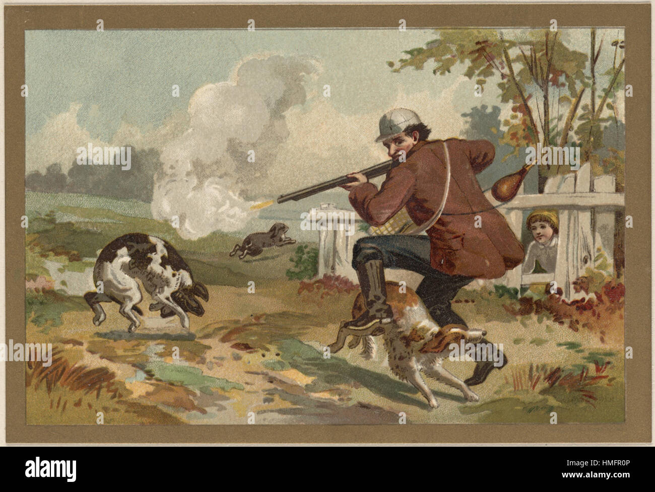 Louis Prang - Hunter Tripping over Dog Stock Photo - Alamy