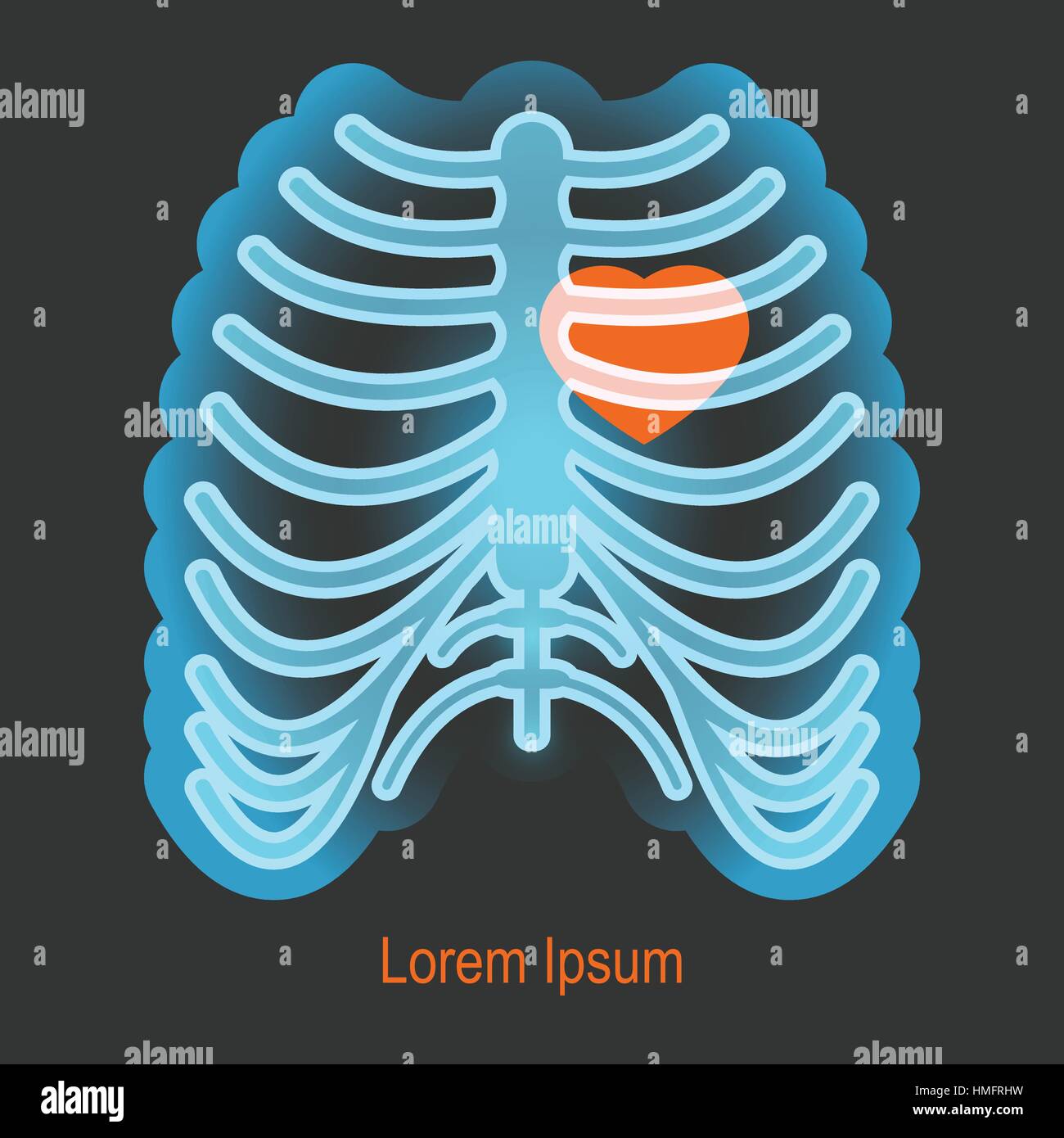 X-ray Vector illustration X-ray of human chest with a red heart Flat ...