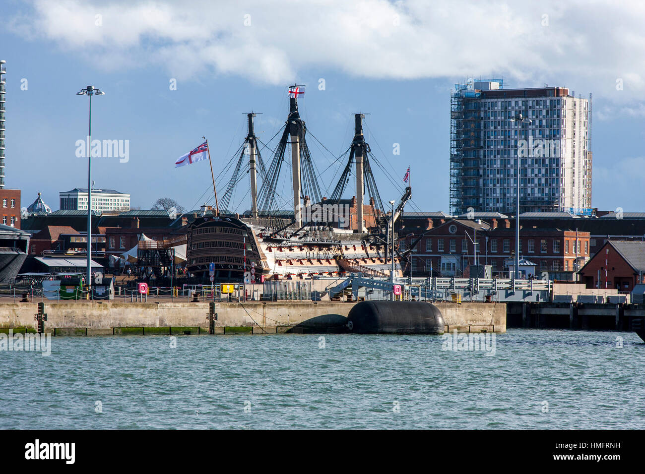 Port side of HMS Victory at Portsmouth Historic Dockyard Stock Photo ...
