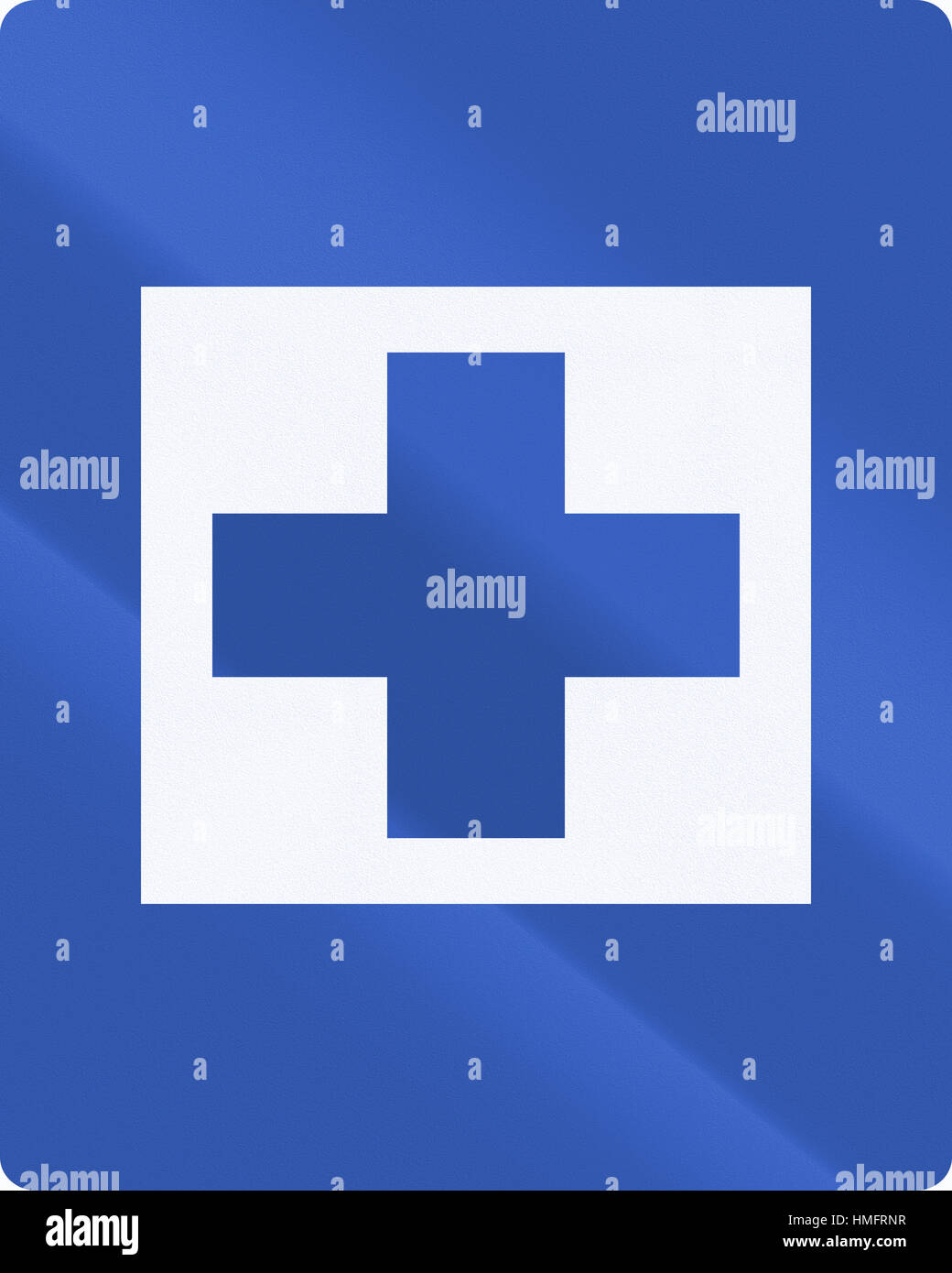 Austrian road sign - First Aid or Hospital Stock Photo - Alamy