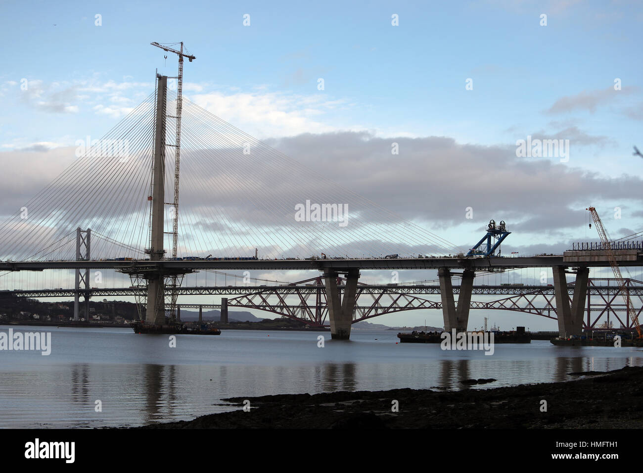 The final section of the new Queensferry Crossing bridge is lifted into ...