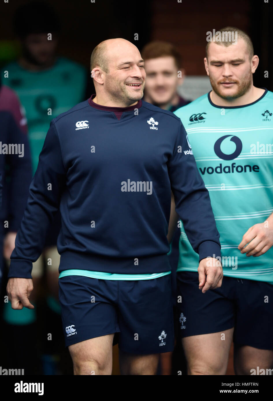 Ireland's Rory Best (left) during the captain's run at Murrayfield ...