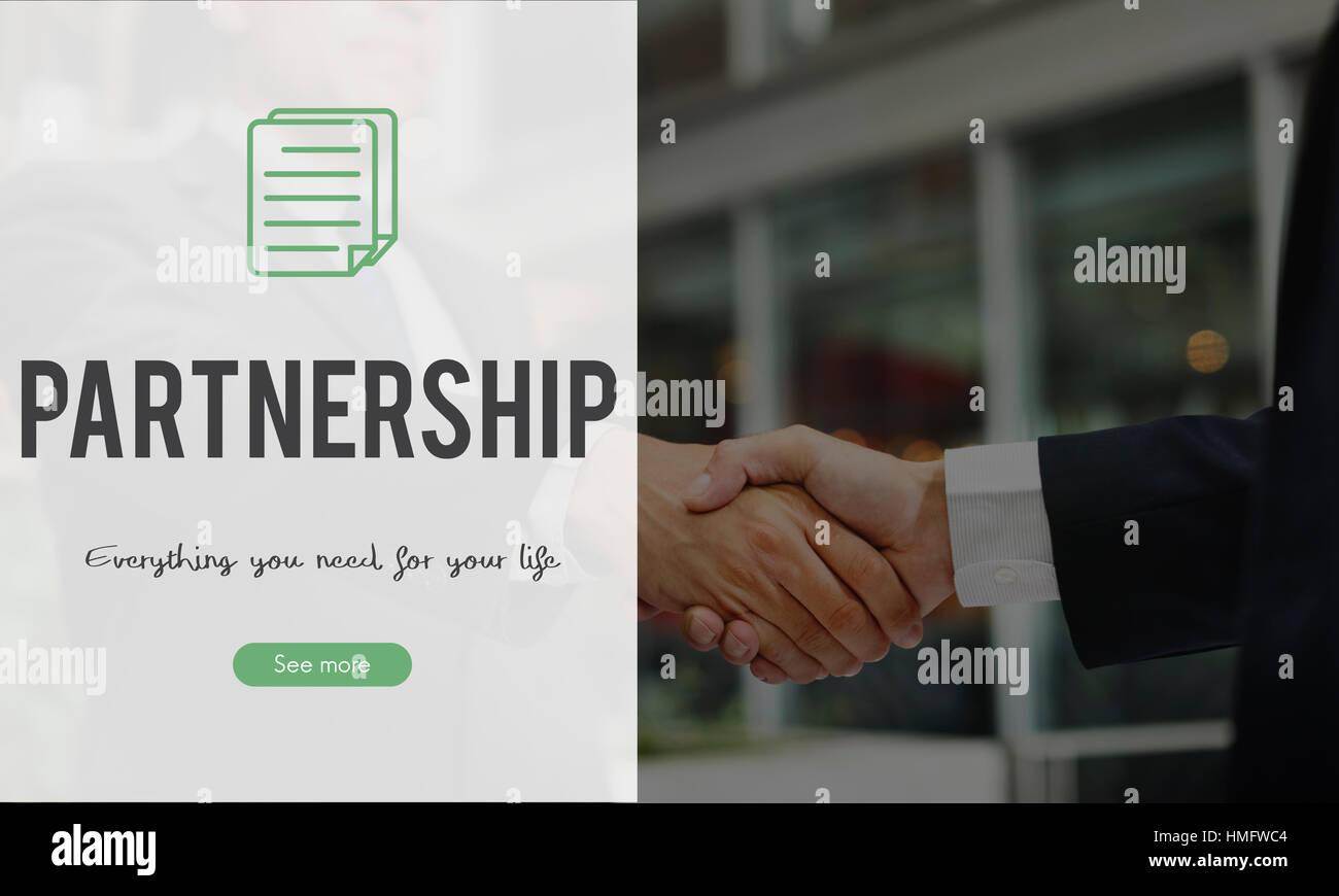 Partnership word on business handshake background Stock Photo - Alamy
