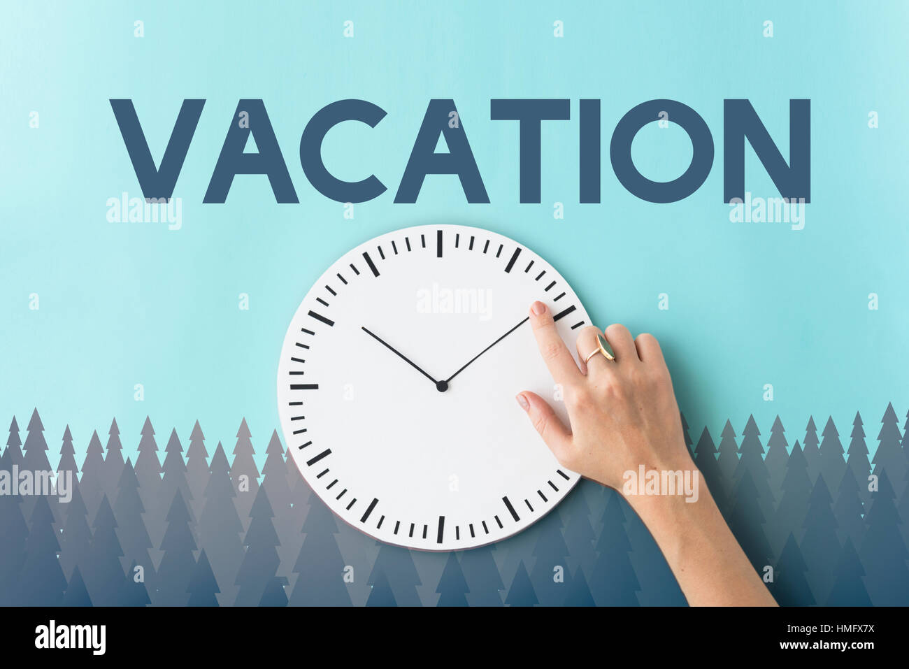 Vacation word on nature background with trees Stock Photo - Alamy