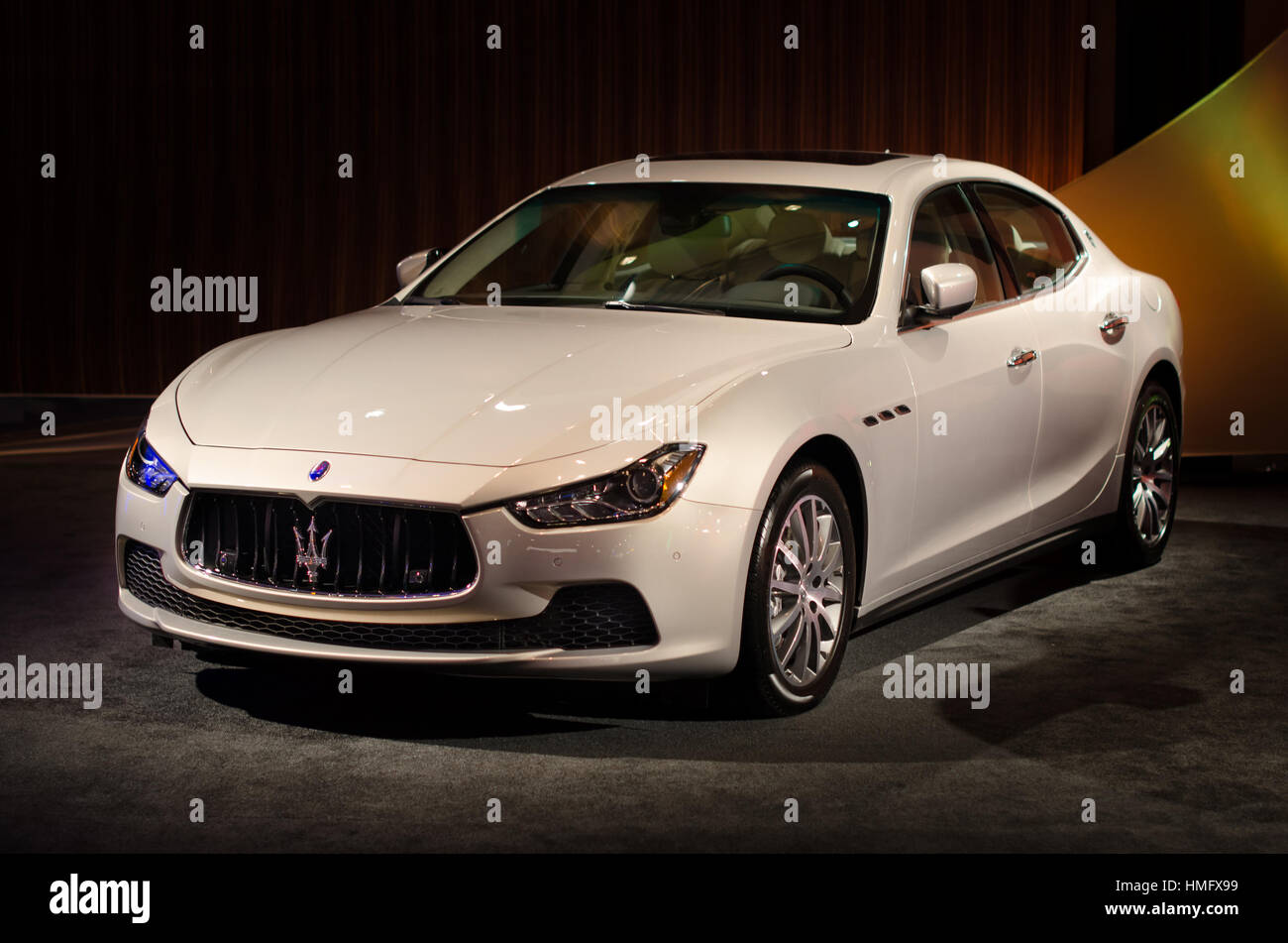 DETROIT, MI/USA - JANUARY 12: A 2014 Maserati Ghibli at The Gallery, an ...