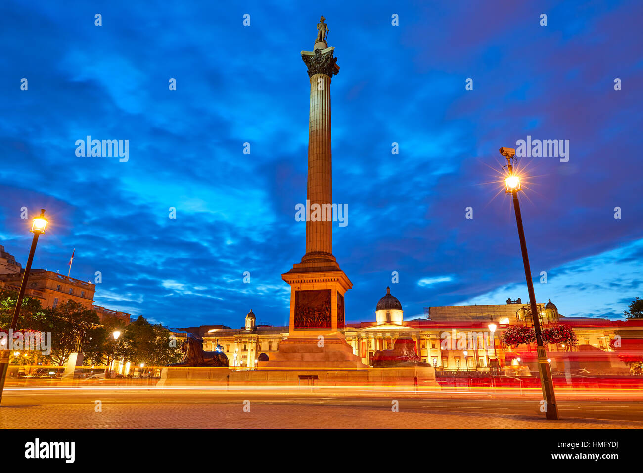 London Trafalgar Square sunset Nelson column in England Stock Photo - Alamy